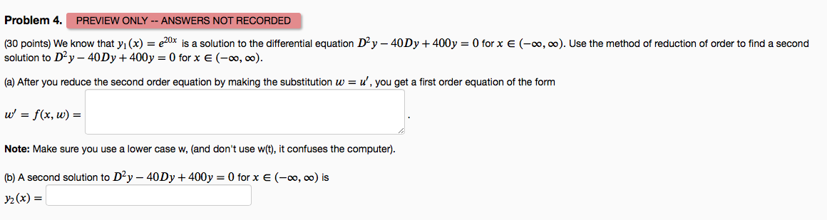Solved Problem 4. PREVIEW ONLY -- ANSWERS NOT RECORDED | Chegg.com