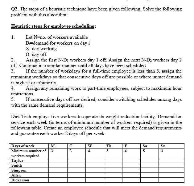Solved Q2. The steps of a heuristic technique have been | Chegg.com