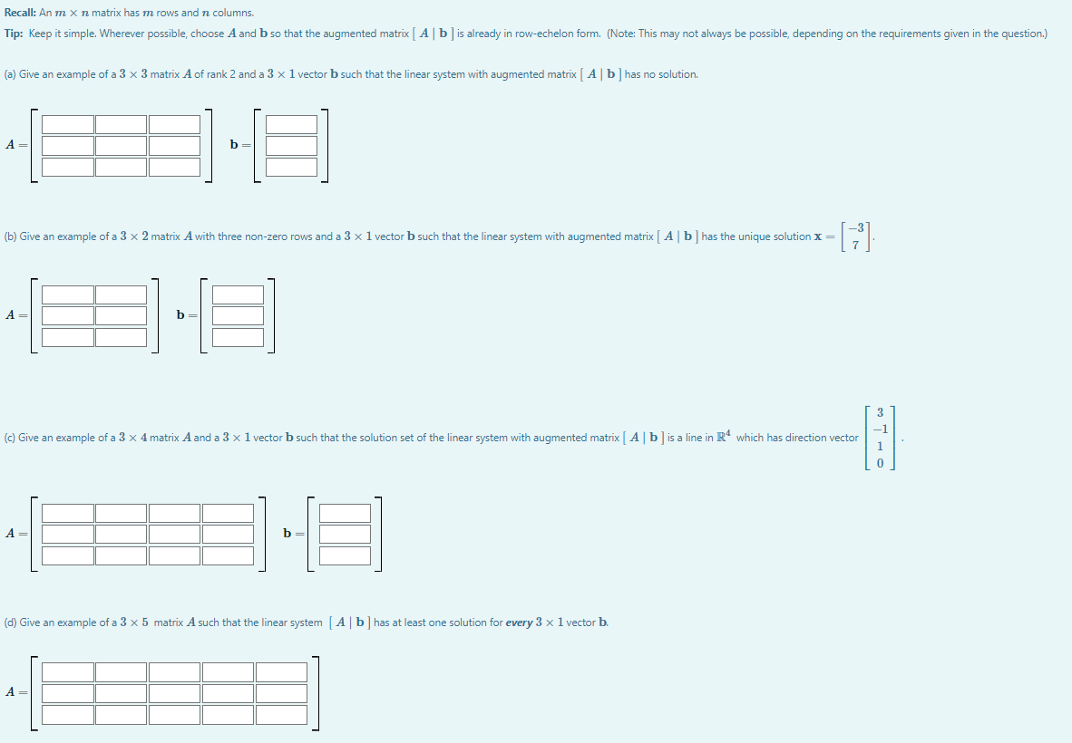 Solved Recall: An m×n matrix has m rows and n columns. (a) | Chegg.com