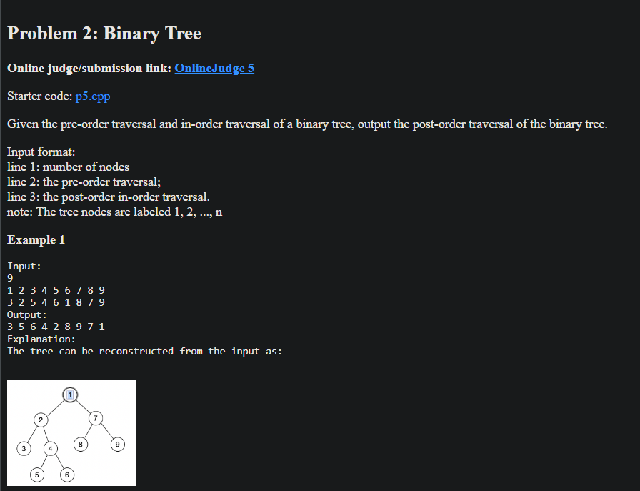 Solved Problem 2: Binary Tree Online judge/submission link: | Chegg.com