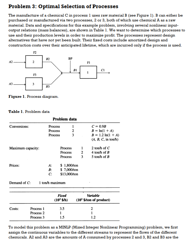 Problem 3: Optimal Selection of Processes The | Chegg.com