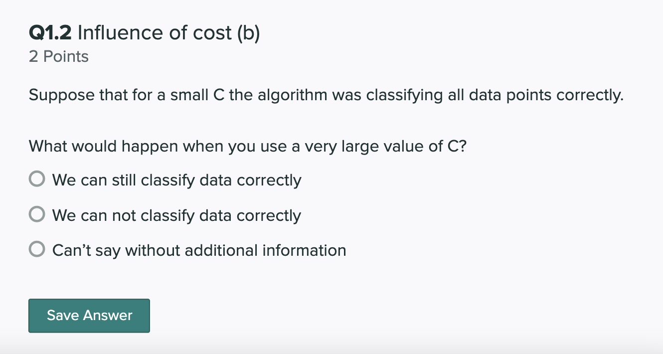 Solved Q1 Cost Parameter in SVM 4 Points One possible | Chegg.com