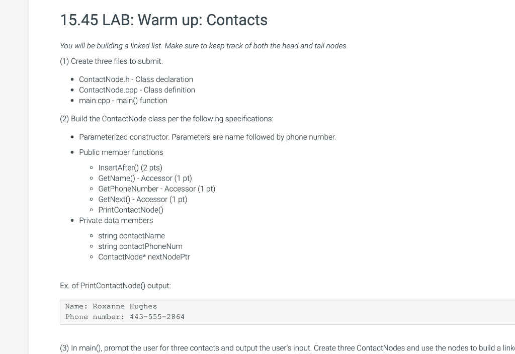 Solved 15.45: LAB: Warm up: Contacts Enter name: Rachel | Chegg.com
