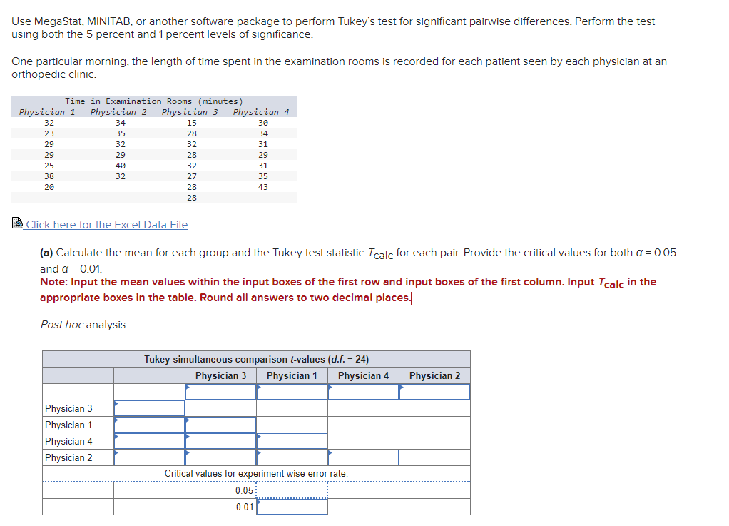 Solved Use MegaStat, MINITAB, or another software package to | Chegg.com