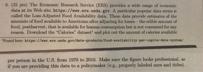 Solved 6. (25 pts) The Economic Research Service (ERS) | Chegg.com