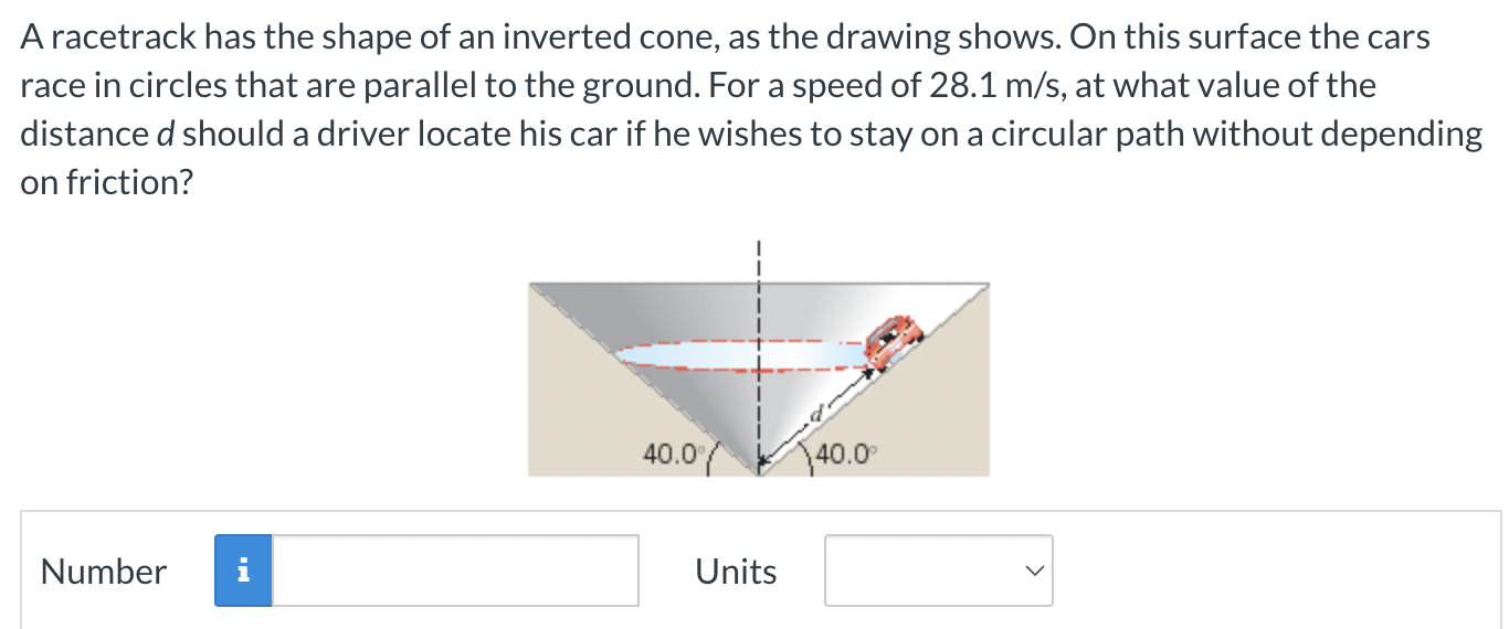 Solved A racetrack has the shape of an inverted cone, as the | Chegg.com