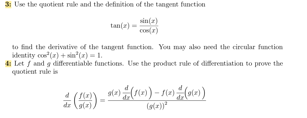 Solved 3: Use the quotient rule and the definition of the | Chegg.com