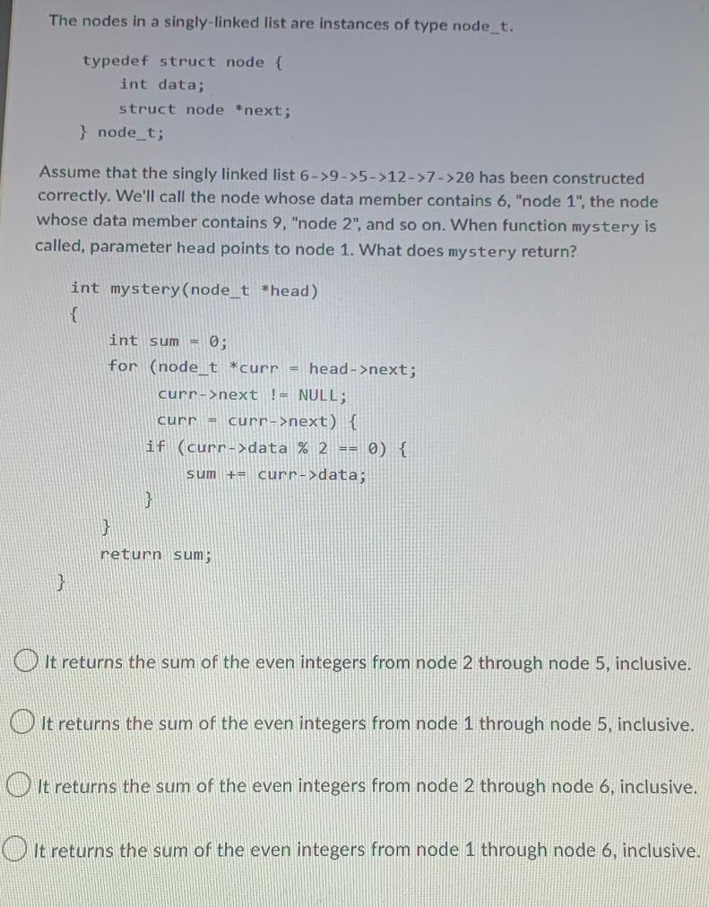 Solved The nodes in a singly-linked list are instances of | Chegg.com