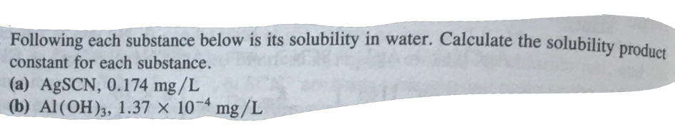 Solved Following each substance below is its solubility in | Chegg.com
