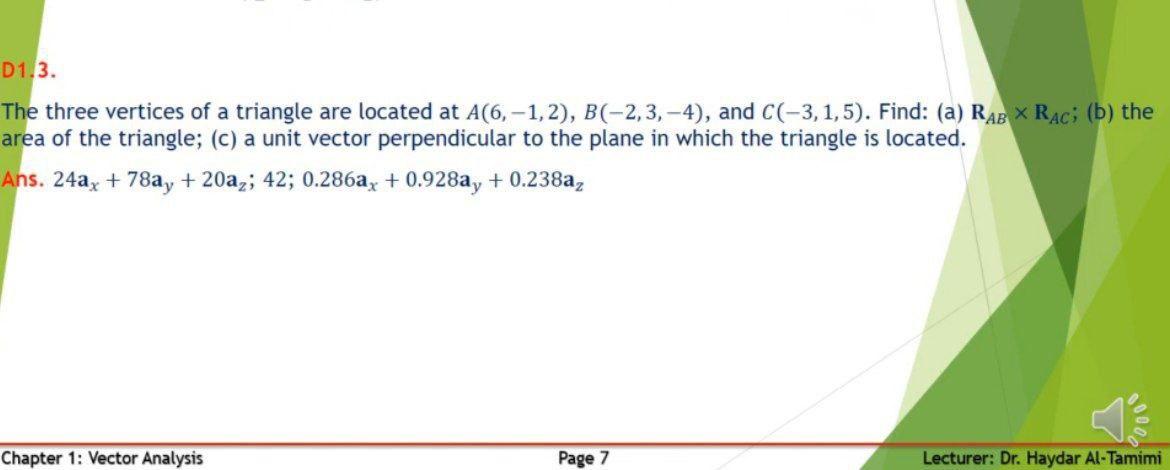Solved D1.3. The three vertices of a triangle are located at | Chegg.com
