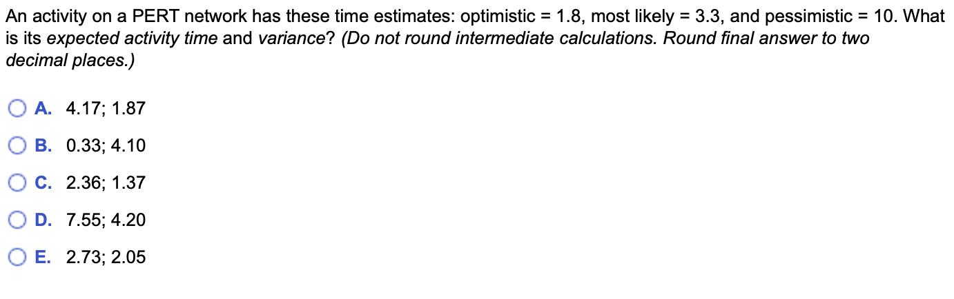 Solved An activity on a PERT network has these time | Chegg.com