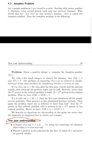 Solved 4.3. Josephus Problenm Let e people numbered 1 to | Chegg.com