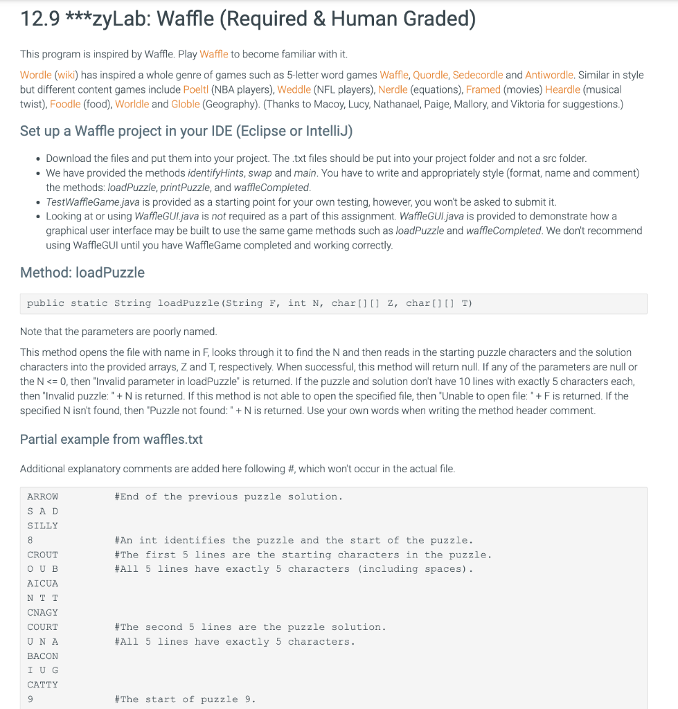 Solved 12.9 ***zyLab: Waffle (Required & Human Graded) This | Chegg.com