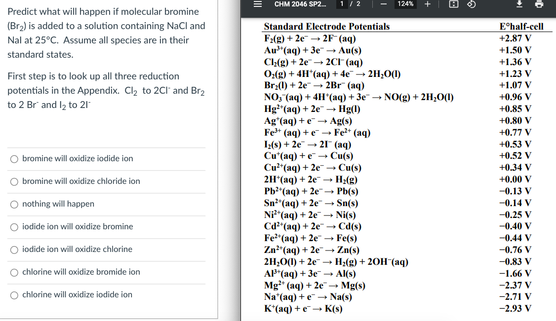 Solved CHM 2046 SP2... 1 / 2 124% Predict what will happen | Chegg.com