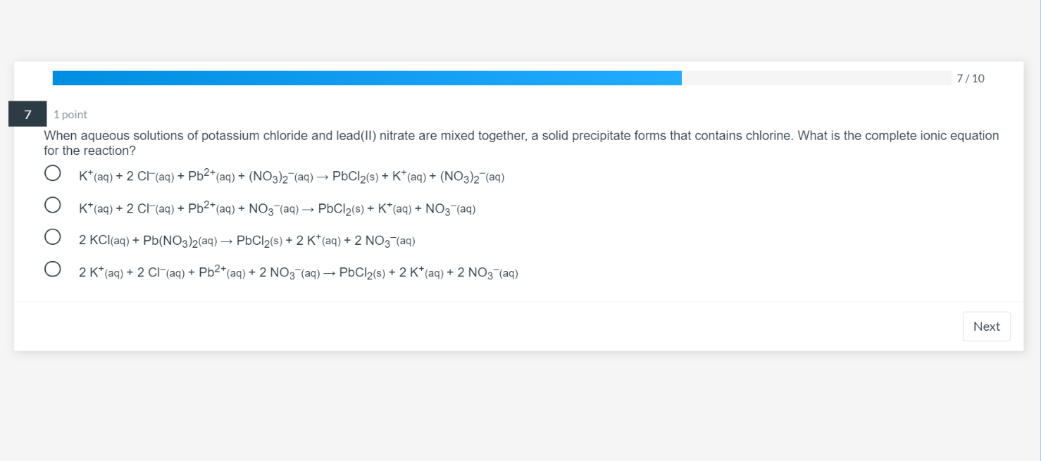 Solved 7/10 7 1 point When aqueous solutions of potassium | Chegg.com