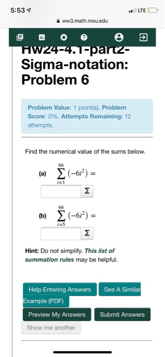 Solved 5:53 LTE ww3.math.msu.edu HW24-4.1-partz- | Chegg.com
