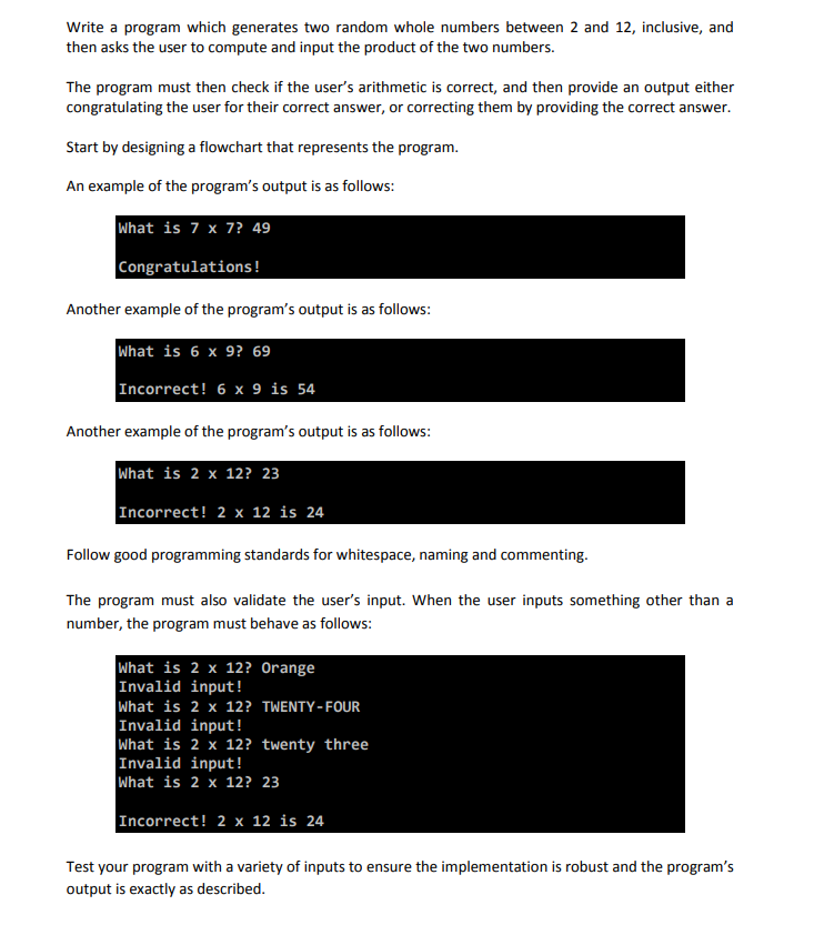 Solved Write a program which generates two random whole | Chegg.com
