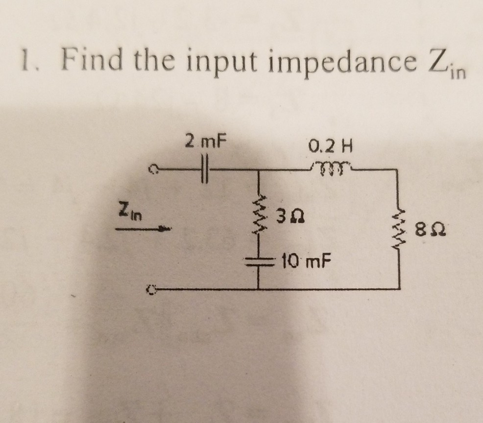 Solved 1. Find the input impedance Zin 2 mF 0.2 H Zin 32 89 | Chegg.com