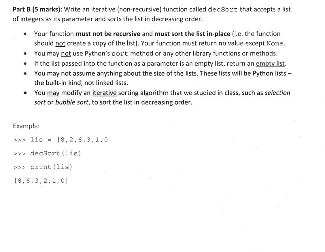Solved Part B (5 marks): Write an iterative (non-recursive) | Chegg.com