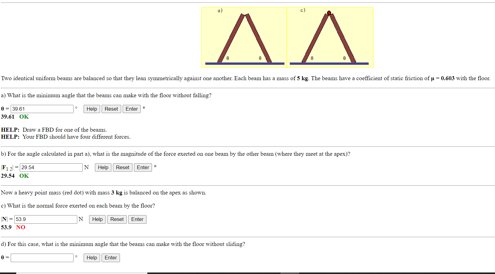 Solved ΔΔ Two identical uniform beams are balanced so that | Chegg.com