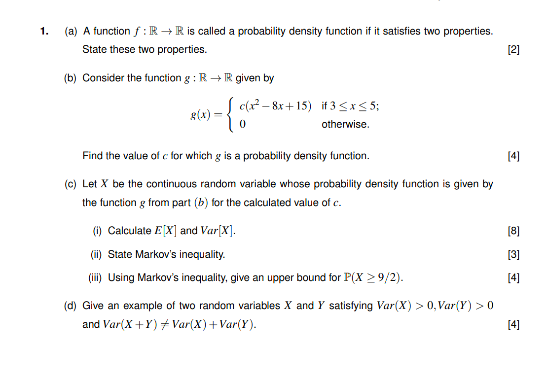 (a) A function f:R→R is called a probability density | Chegg.com