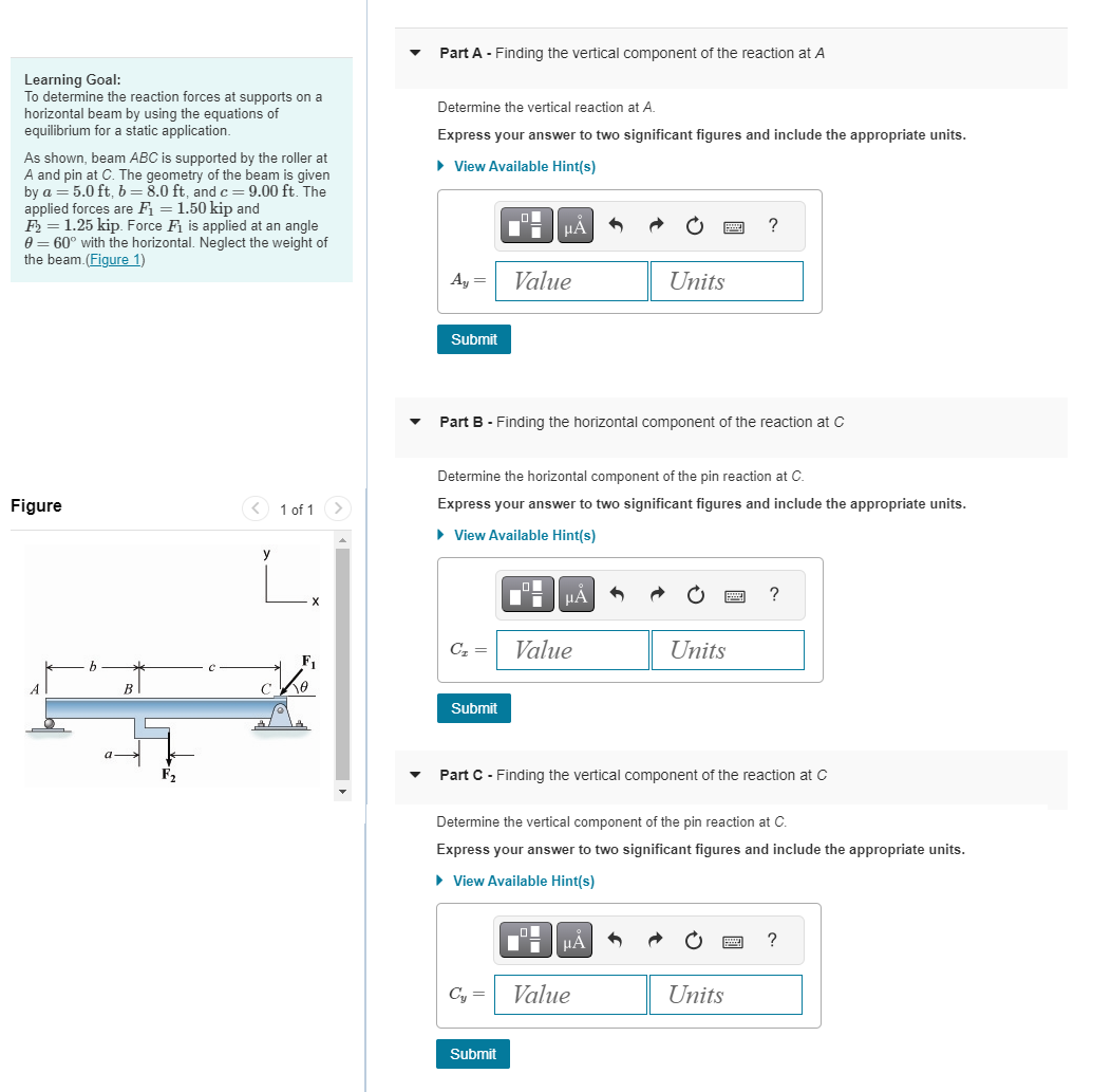 Solved Learning Goal:To ﻿determine the reaction forces at | Chegg.com