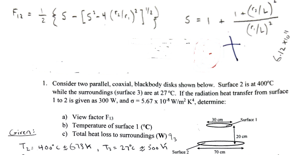 Solved 1. ﻿Consider two parallel, coaxial, blackbody disks | Chegg.com