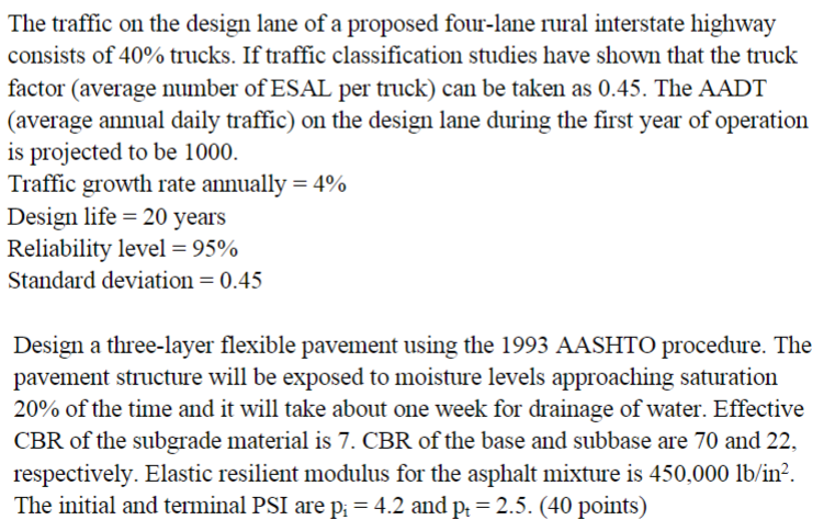 Solved The traffic on the design lane of a proposed | Chegg.com