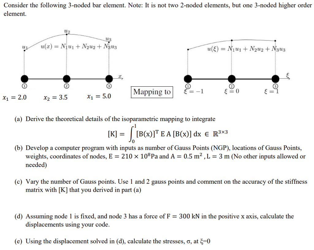 Consider the following 3-noded bar element. Note: It | Chegg.com