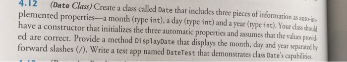 Solved 412 Date Class Create A Class Called Date That 9799