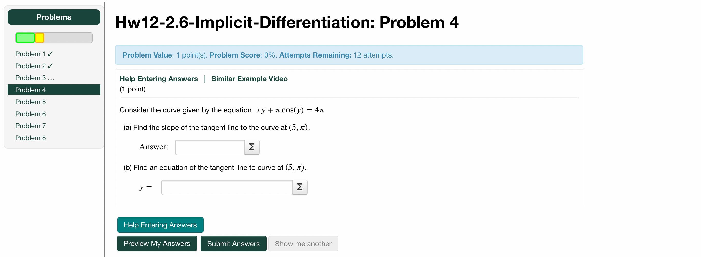 Solved Problems Hw12-2.6-Implicit-Differentiation: Problem 4 | Chegg.com