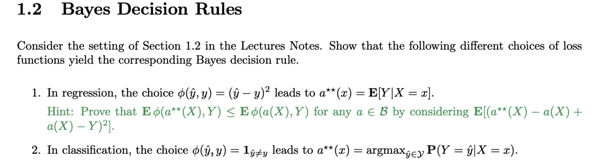 1.2 Bayes Decision Rules Consider the setting of | Chegg.com