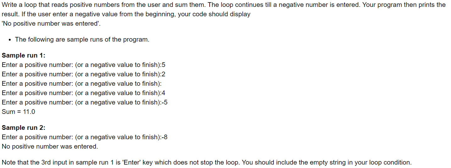 Solved Write a loop that reads positive numbers from the | Chegg.com