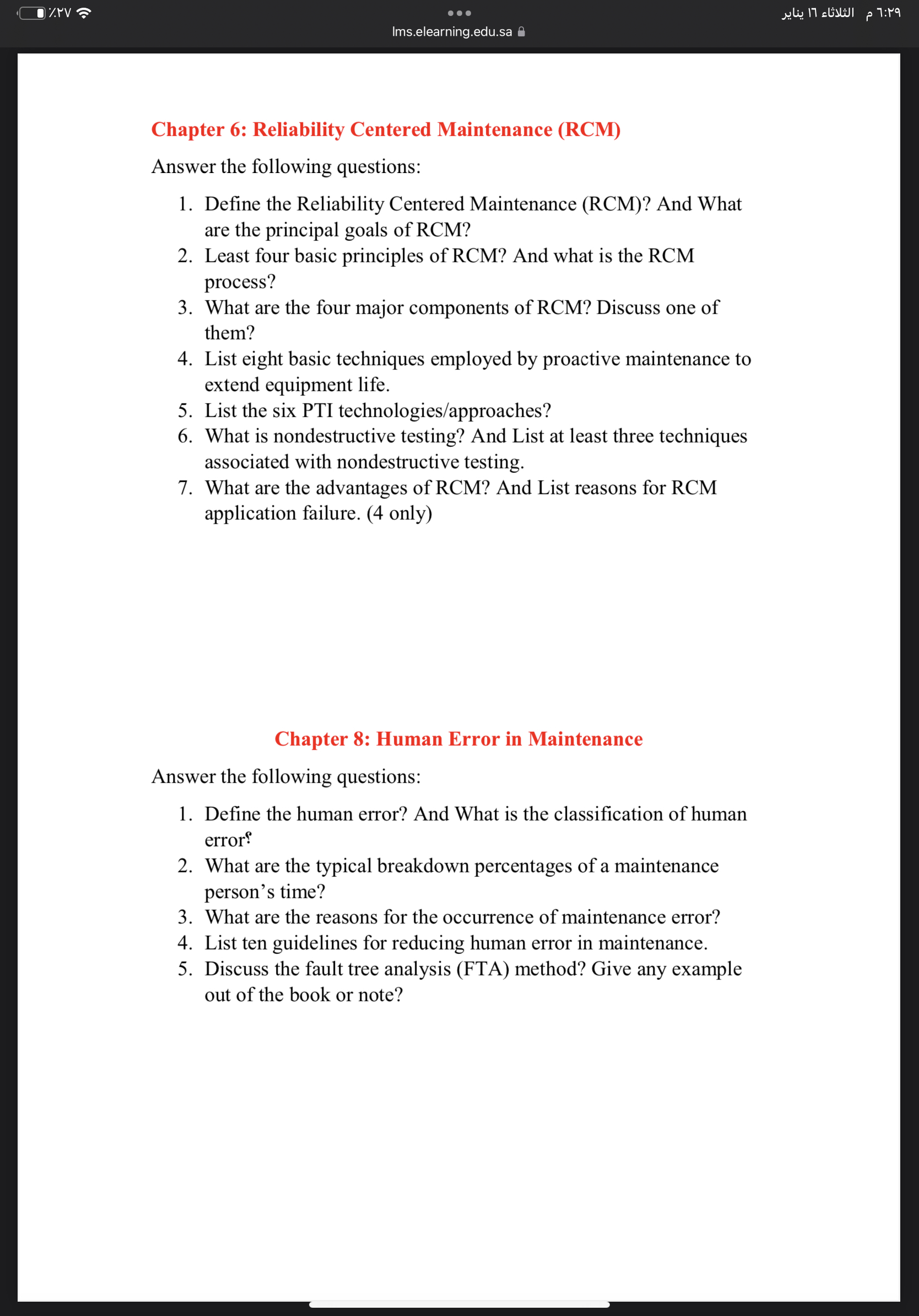 Solved Chapter 6: Reliability Centered Maintenance | Chegg.com