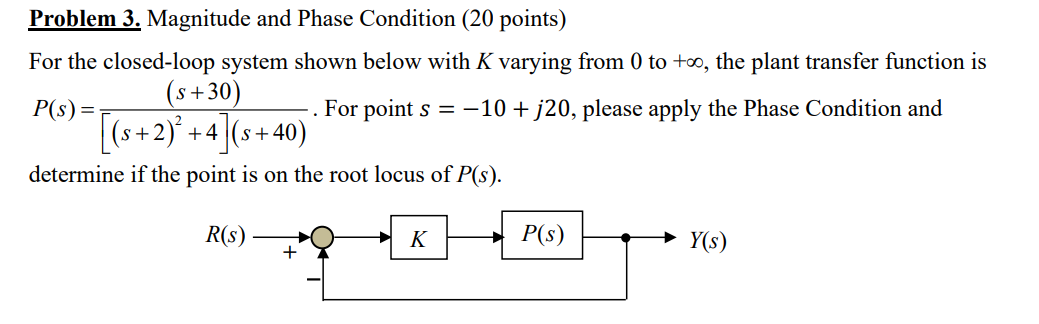 Solved Problem 3. Magnitude and Phase Condition (20 points) | Chegg.com