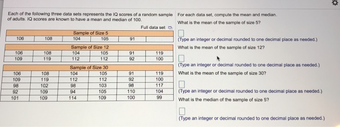 Solved Each of the following three data sets represents the | Chegg.com