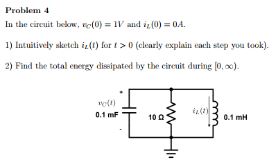 Solved Problem 4 In the circuit below, vc(0) = 1V and i (0) | Chegg.com