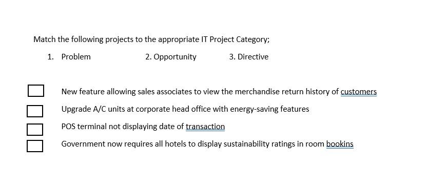 Solved Match the following projects to the appropriate IT | Chegg.com