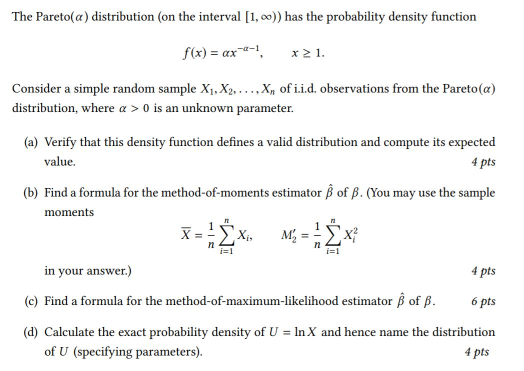 Solved The Pareto A Distribution On The Interval 1 0