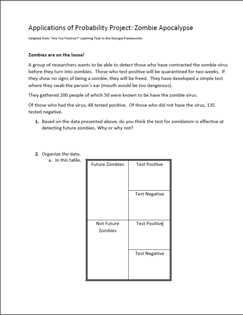 Solved Applications of Probability Project: Zombie | Chegg.com