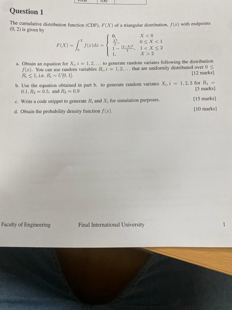 Solved The cumulative distribution function (CDF), F(X) of a | Chegg.com
