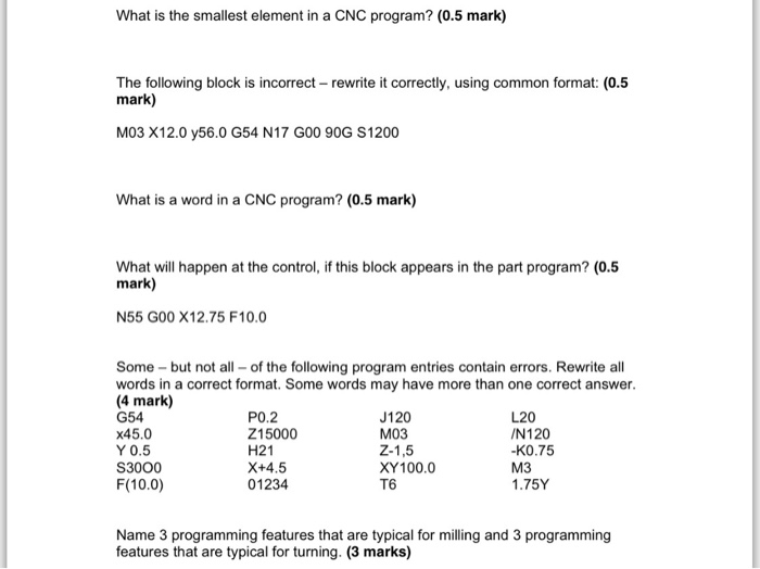 Solved What is the smallest element in a CNC program? (0.5 | Chegg.com