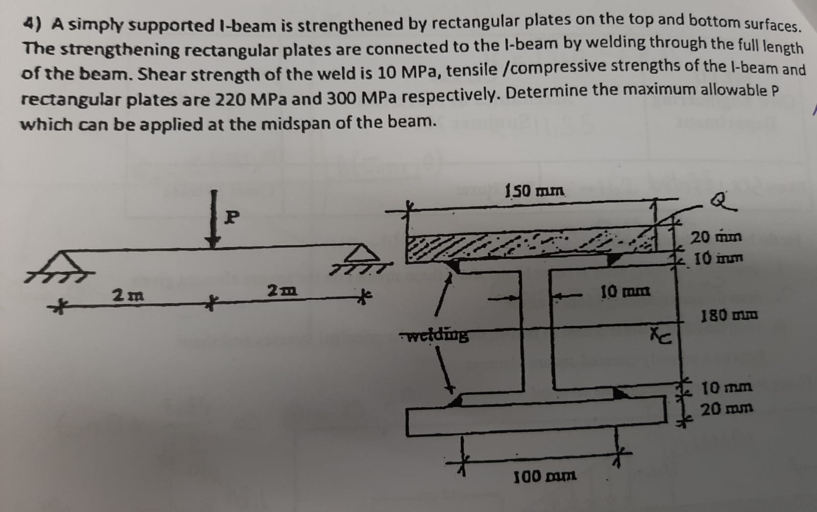Solved 4) A simply supported I-beam is strengthened by | Chegg.com