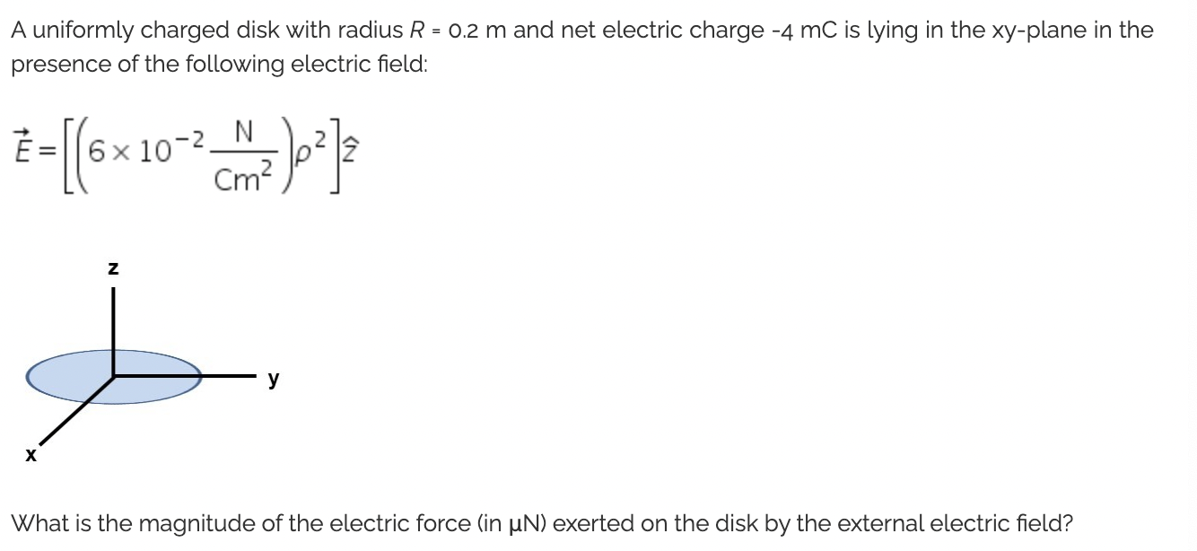 Solved A uniformly charged disk with radius R = 0.2 m and | Chegg.com