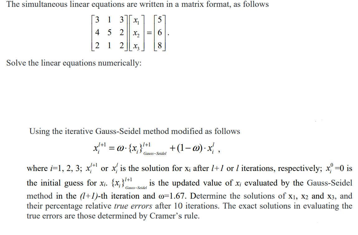 Solved The simultaneous linear equations are written in a | Chegg.com