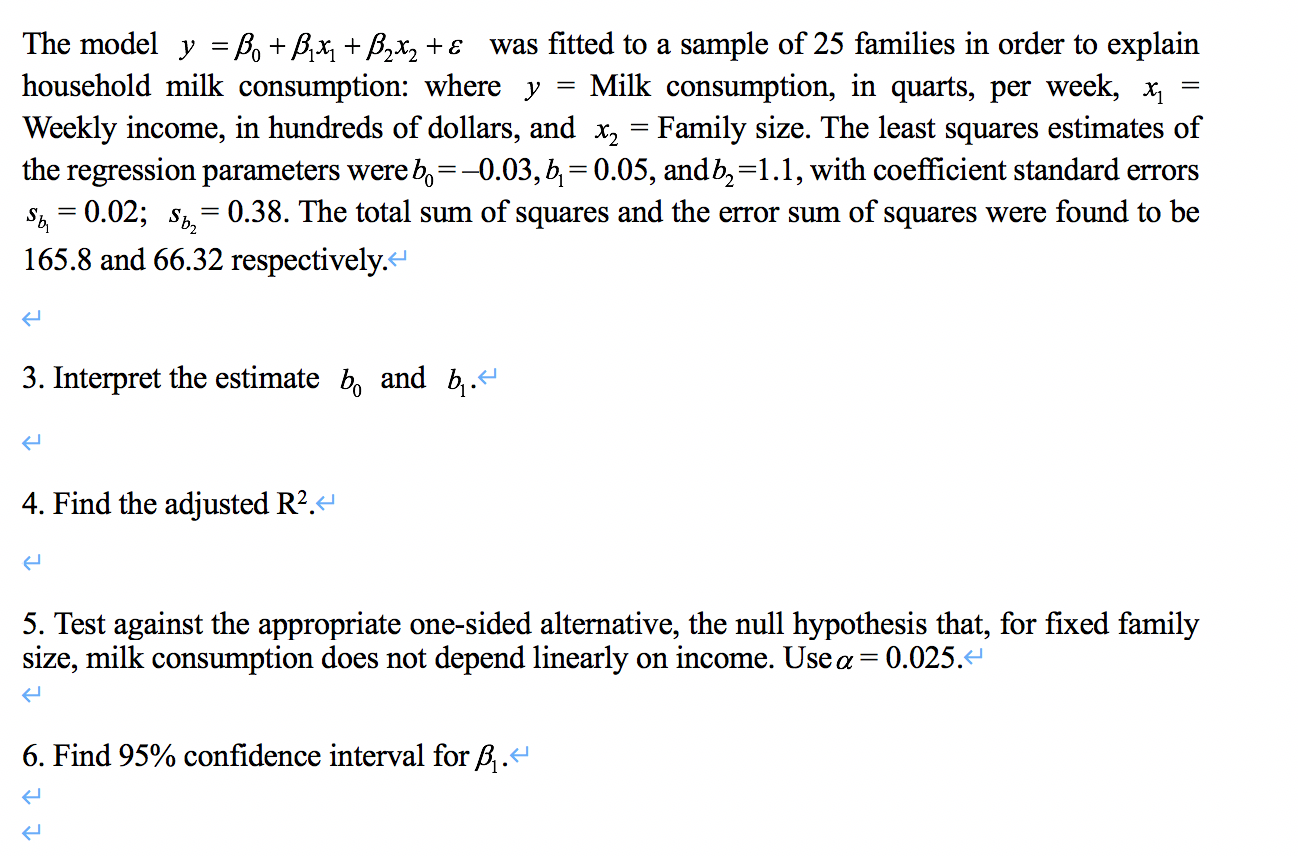 Solved The model y = B. +31x4 +B2x2 +ɛ was fitted to a | Chegg.com