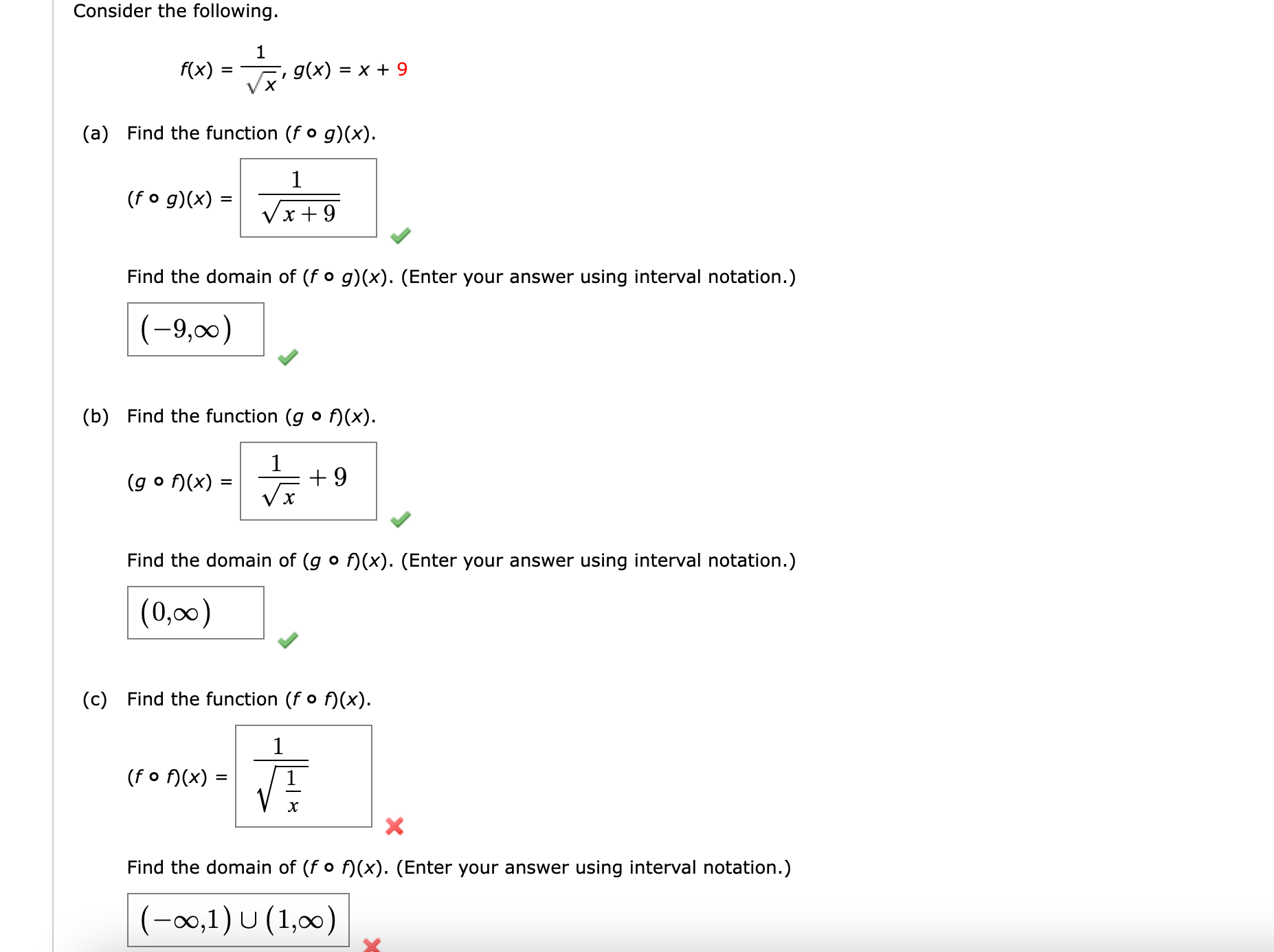 Solved Consider the following. f(x)=x1,g(x)=x+9 (a) Find the | Chegg.com