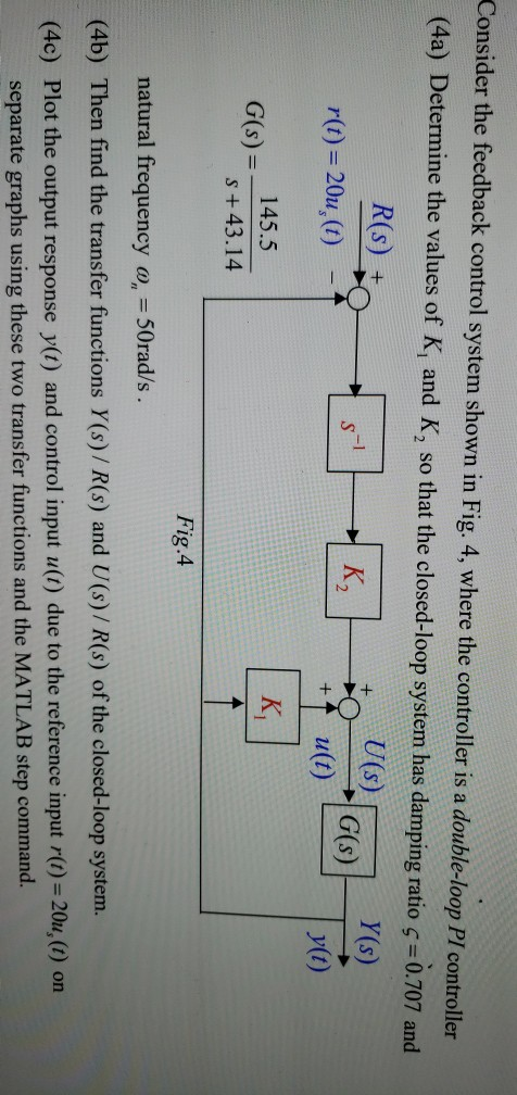 Solved Consider the feedback control system shown in Fig. 4, | Chegg.com