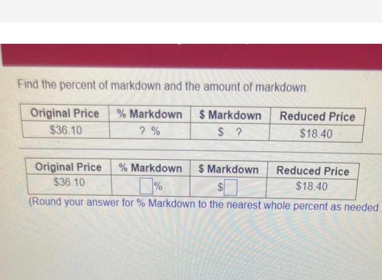 Solved Find the percent of markdown and the amount of | Chegg.com