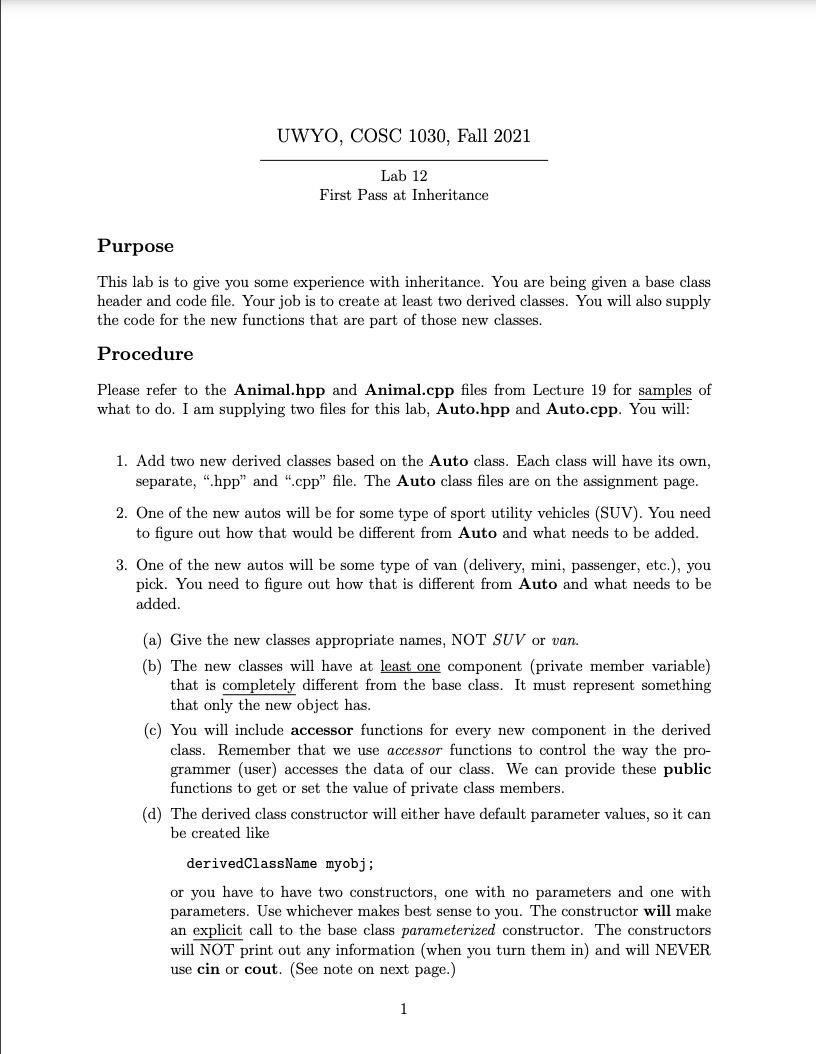 Solved UWYO, COSC 1030, Fall 2021 Lab 12 First Pass at | Chegg.com